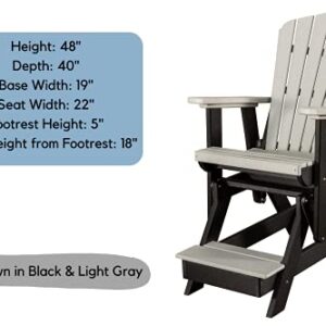 DutchCrafters Slat Fan Back Poly Balcony Adirondack Glider with Footrest Outdoor Patio Chair (Black & Aruba Blue)