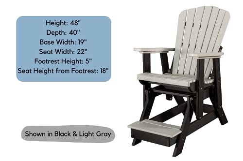 DutchCrafters Slat Fan Back Poly Balcony Adirondack Glider with Footrest Outdoor Patio Chair (Black & Aruba Blue)