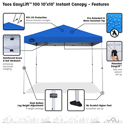 YOLI Taos EasyLift 100 10’x10’ Instant Pop-Up Canopy Tent with Carry Bag, Blue