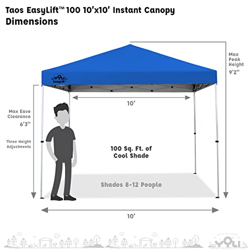 YOLI Taos EasyLift 100 10’x10’ Instant Pop-Up Canopy Tent with Carry Bag, Blue