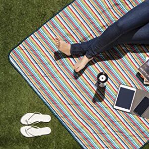 ONIVA - a Picnic Time brand - Vista Outdoor Picnic Blanket & Tote - Beach Blanket - Camping Blanket, (Fun Stripe Pattern with Aqua Blue Exterior)