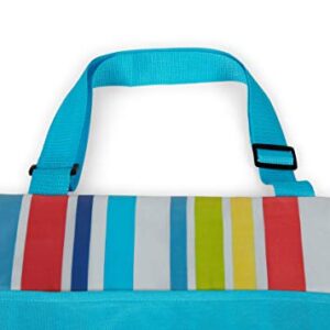 ONIVA - a Picnic Time brand - Vista Outdoor Picnic Blanket & Tote - Beach Blanket - Camping Blanket, (Fun Stripe Pattern with Aqua Blue Exterior)