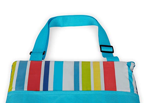 ONIVA - a Picnic Time brand - Vista Outdoor Picnic Blanket & Tote - Beach Blanket - Camping Blanket, (Fun Stripe Pattern with Aqua Blue Exterior)