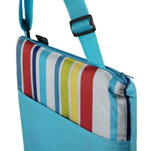 ONIVA - a Picnic Time brand - Vista Outdoor Picnic Blanket & Tote - Beach Blanket - Camping Blanket, (Fun Stripe Pattern with Aqua Blue Exterior)