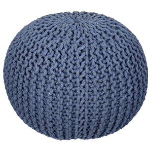 RAJRANG BRINGING RAJASTHAN TO YOU Cotton Stuffed Pouf Hand Knitted Braided Cotton Cord Round Ottoman Bedroom Decorative Seating Blue 20 x 14 Inch