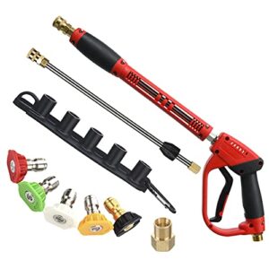 tool daily deluxe pressure washer gun, with replacement wand extension, 5 nozzle tips, m22 fitting, 40 inch, 5000 psi