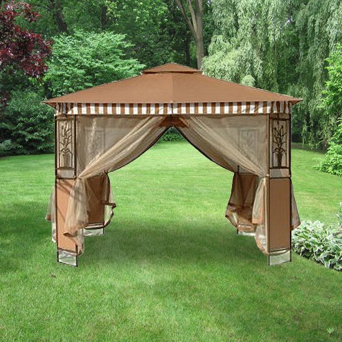 Garden Winds Tivoli 10 x 10 Gazebo (Series 2) Replacement Canopy Top Cover - Solid Beige Color ONLY, NO Striped Valence