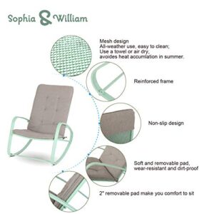 Sophia & William Outdoor Rocking Chairs Set of 2 Patio Metal Padded Rocker Chair Support 300lbs for Porch Balcony Deck Lawn Poolside and Indoor, Green