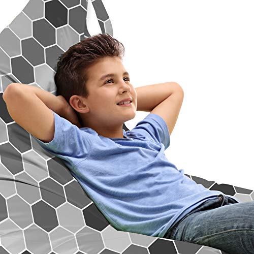 Lunarable Geometric Lounger Chair Bag, Greyscale Honeycomb Pattern Hexagons Geometric Illustration, High Capacity Storage with Handle Container, Lounger Size, Charcoal Grey Pale Grey