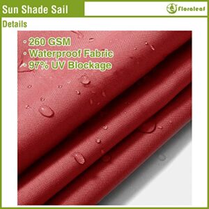 FLORALEAF Sun Shade Sail 16' X 24' Rectangular Terylene Waterproof UV Block Canopy 260GSM for Outdoor Patio Lawn Garden Backyard, Red