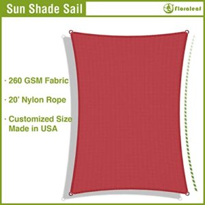 FLORALEAF Sun Shade Sail 16' X 24' Rectangular Terylene Waterproof UV Block Canopy 260GSM for Outdoor Patio Lawn Garden Backyard, Red