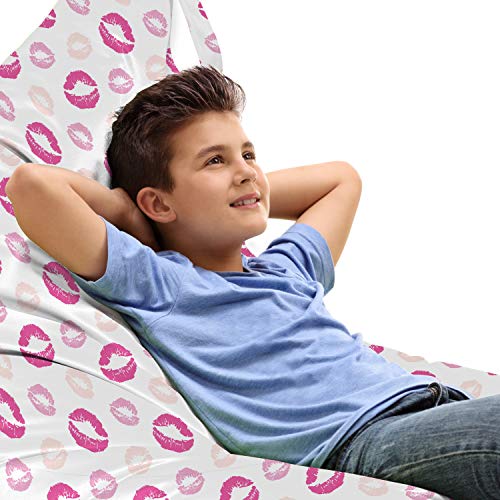 Lunarable Kiss Lounger Chair Bag, Grunge Looking Lipstick Prints Cosmetics Makeup Romantic Valentines Day, High Capacity Storage with Handle Container, Lounger Size, Pale Peach Pale Pink