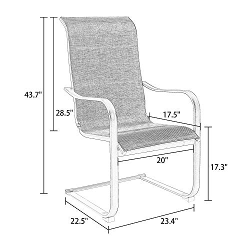 PATIO TREE 2 Pieces Outdoor C Spring Motion Dining Chairs, Patio Steel Textilene Bistro Chairs with Cotton Padded and Armrest