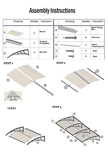 MCombo 38 inch x 116 inch Window Awning Outdoor Polycarbonate Door Shade Patio Cover Canopy, 6055-4012 (Pure White Bracket +Clear Hollow Sheet)