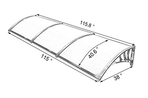 MCombo 38 inch x 116 inch Window Awning Outdoor Polycarbonate Door Shade Patio Cover Canopy, 6055-4012 (Pure White Bracket +Clear Hollow Sheet)