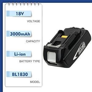 Dosctt 2 Packs 18 Volt 3.0Ah BL1830B Replacement Battery Compatible with Makita 18V Battery Lithium BL1815 BL1820 BL1830 BL1840 BL1850 BL1860 LXT-400