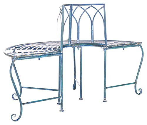 Safavieh PAT5018C Outdoor Collection Abia Antique Wrought Iron 50-inch Tree Bench, Mossy Blue