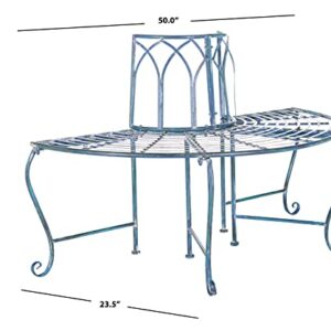 Safavieh PAT5018C Outdoor Collection Abia Antique Wrought Iron 50-inch Tree Bench, Mossy Blue