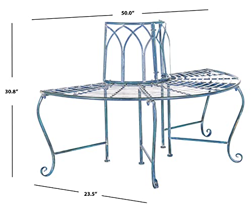 Safavieh PAT5018C Outdoor Collection Abia Antique Wrought Iron 50-inch Tree Bench, Mossy Blue