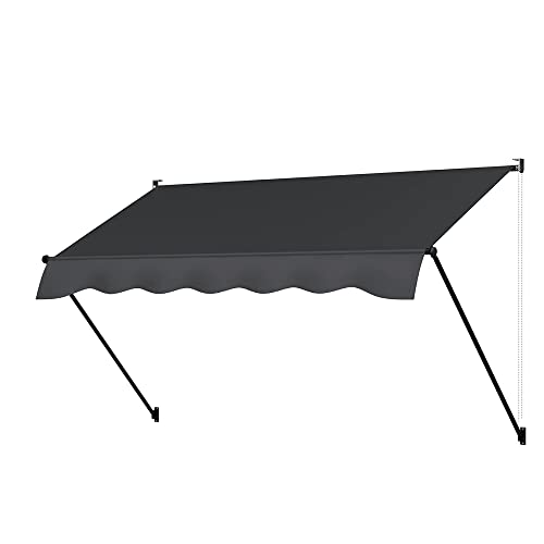 STEELAID Manual Retractable Awning | 118” Screw-in Outdoor Sun Shade | Adjustable Pergola Shade Cover w/ UV Protection| 100% Polyester Waterproof Outdoor Canopy for Windows & Doors