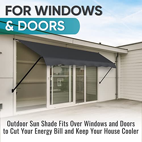 STEELAID Manual Retractable Awning | 118” Screw-in Outdoor Sun Shade | Adjustable Pergola Shade Cover w/ UV Protection| 100% Polyester Waterproof Outdoor Canopy for Windows & Doors