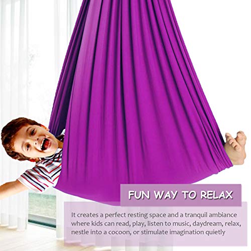 Dadoudou Sensory Swing Indoor, Swing Hammock Chair for Kids with Special Needs, Autism, ADHD, SPD, Aspergers, Sensory Integration, Snuggle Cuddle Pod Therapy Swing with Hardware Included (Purple)