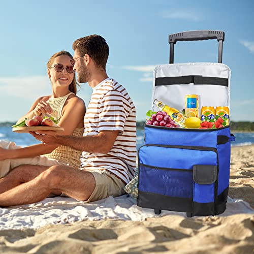 Rolling Cooler with Wheels and Handle - 45 Cans Leakproof Collapsible Soft Rolling Cooler Bag with Removable Liner for Camping, Beach Trip, Outdoor Activities