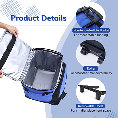 Rolling Cooler with Wheels and Handle - 45 Cans Leakproof Collapsible Soft Rolling Cooler Bag with Removable Liner for Camping, Beach Trip, Outdoor Activities