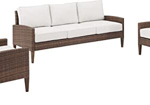 Crosley Furniture KO70193BR-CR Capella Outdoor Wicker 3-Piece Sofa Set (Sofa, 2 Armchairs), Brown with Creme Cushions