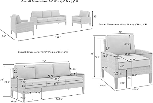 Crosley Furniture KO70193BR-CR Capella Outdoor Wicker 3-Piece Sofa Set (Sofa, 2 Armchairs), Brown with Creme Cushions