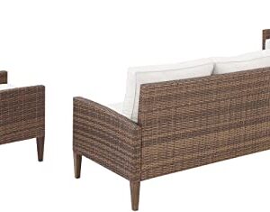 Crosley Furniture KO70193BR-CR Capella Outdoor Wicker 3-Piece Sofa Set (Sofa, 2 Armchairs), Brown with Creme Cushions