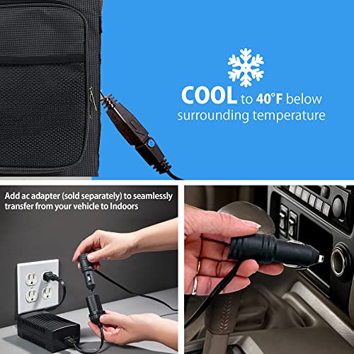 Koolatron Thermoelectric Iceless 12V Cooler Bag, 26 qt (25 L) Black/Gray Soft-Sided Portable Car Fridge w/DC Power Cord, Adjustable Shoulder Strap, Cord Storage, Travel Fishing Trucking Road Trip