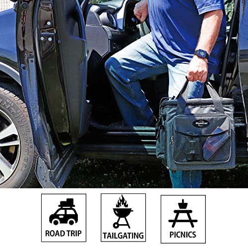 Koolatron Thermoelectric Iceless 12V Cooler Bag, 26 qt (25 L) Black/Gray Soft-Sided Portable Car Fridge w/DC Power Cord, Adjustable Shoulder Strap, Cord Storage, Travel Fishing Trucking Road Trip