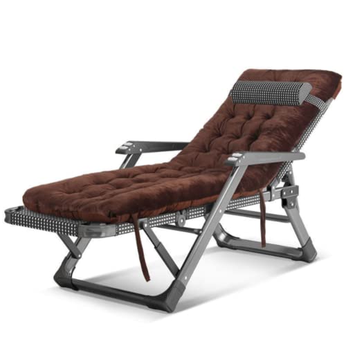 Phil Beauty Household Deck Chair Iron Alloy Balcony Chair 5 Gears Adjustable Leisure Nap with Pillow Portable,Brown