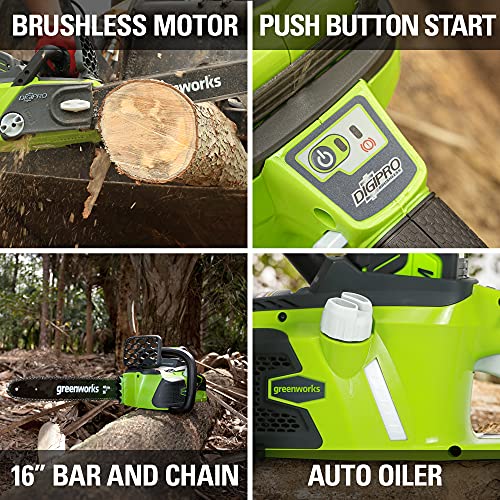 Greenworks 40V 16-Inch Cordless Chainsaw, 4AH Battery and a Charger Included