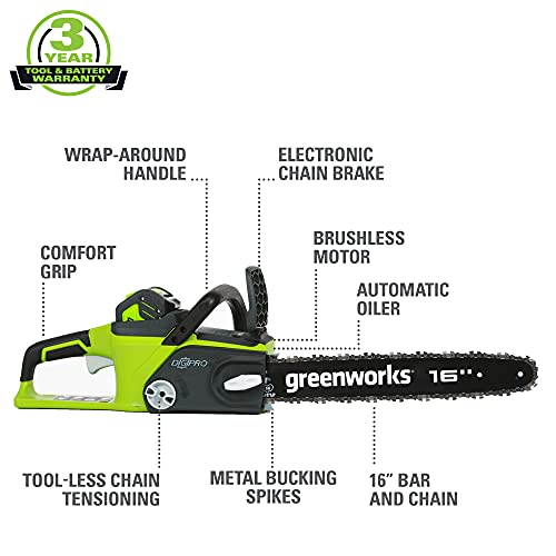 Greenworks 40V 16-Inch Cordless Chainsaw, 4AH Battery and a Charger Included