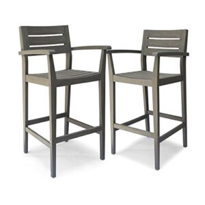 christopher knight home lera outdoor rustic acacia wood barstool (set of 2), gray finish