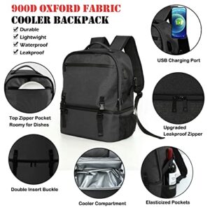 Insulated Cooler Backpack 38 Cans Leakproof Lightweight Lunch Backpack with USB Double Deck Small Cooler Backpack with Cooler Compartment for Work Beach Picnic Travel Trip Men Women (Black)