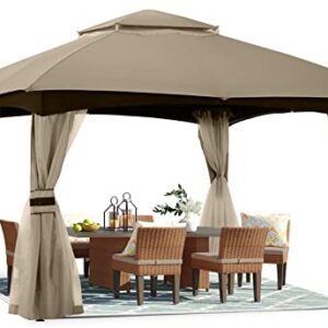 ABCCANOPY 10x12 Outdoor Gazebo - Patio Gazebo with Mosquito Netting, Outdoor Canopies for Shade and Rain for Lawn, Garden, Backyard & Deck (Khaki)