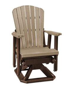 dutchcrafters slat fan back poly adirondack swivel glider outdoor patio chair (tudor brown & weatherwood)