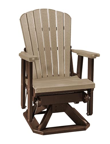 DutchCrafters Slat Fan Back Poly Adirondack Swivel Glider Outdoor Patio Chair (Tudor Brown & Weatherwood)