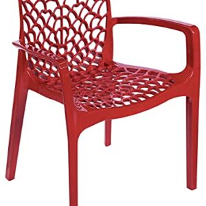 Green Boheme Gruvyer Indoor Outdoor Armchairs 4 Chairs, Red, Patio, Dining, Pool, Garden, Stacking, Never Rusts, Italian