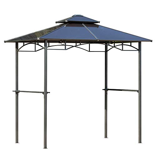 Outsunny 8' x 5' Barbecue Grill Gazebo Tent, Outdoor BBQ Canopy with Side Shelves, and Double Layer PC Roof, Brown