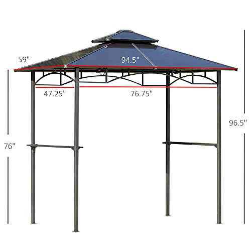 Outsunny 8' x 5' Barbecue Grill Gazebo Tent, Outdoor BBQ Canopy with Side Shelves, and Double Layer PC Roof, Brown