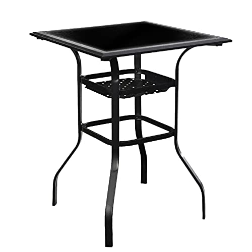 LOKATSE HOME Patio Bar Height Outdoor Table Bistro Square Outside High Top with 2-Tier Metal Frame (27.6"x 27.6"x 36.2"H), Black