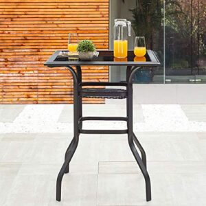 LOKATSE HOME Patio Bar Height Outdoor Table Bistro Square Outside High Top with 2-Tier Metal Frame (27.6"x 27.6"x 36.2"H), Black