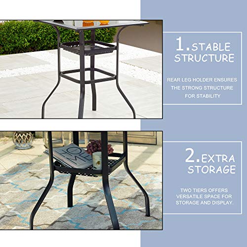 LOKATSE HOME Patio Bar Height Outdoor Table Bistro Square Outside High Top with 2-Tier Metal Frame (27.6"x 27.6"x 36.2"H), Black