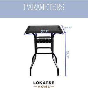 LOKATSE HOME Patio Bar Height Outdoor Table Bistro Square Outside High Top with 2-Tier Metal Frame (27.6"x 27.6"x 36.2"H), Black