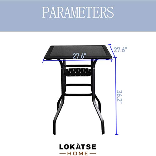 LOKATSE HOME Patio Bar Height Outdoor Table Bistro Square Outside High Top with 2-Tier Metal Frame (27.6"x 27.6"x 36.2"H), Black