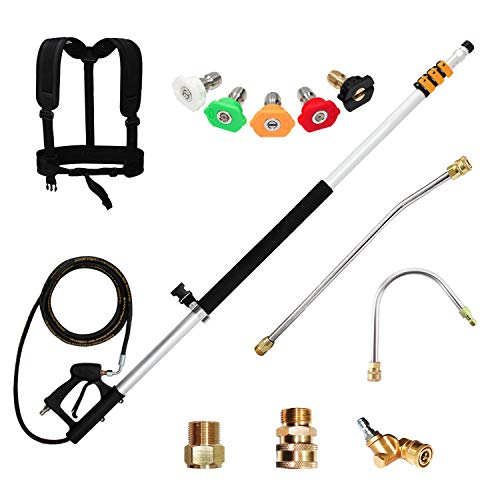 EDOU Direct Telescoping Pressure Washer Wand 20' | Heavy Duty | 4,000 PSI Max Working Pressure | Includes: 1/4" Quick Connection, 5 Spray Nozzle Tips, 2 Pivoting Couplers, 2 Adapters, Support Harness